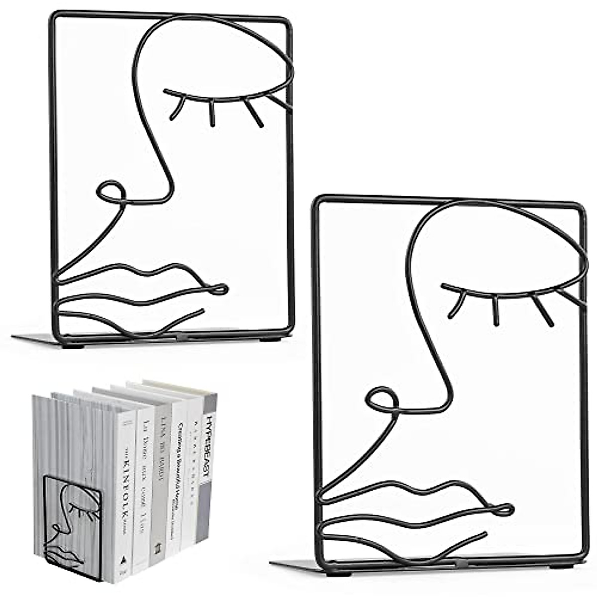 Book Ends Bookends for Shelves - Decorative Simple Design Bookends Non Skid Book Stoppers for Heavy Books CDs, Metal