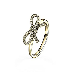1/2 CT Round Shape White Cubic Zirconia Womens Bow Wedding Engagement Ring in 14K Yellow Gold Plated 925 Sterling Silver (0.50 Cttw) Ring Size - 4