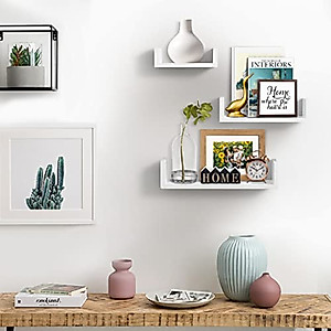 Daisyware Wall Mount U Shape Floating Shelves, MDF Wood Shelves Perfect in Bedroom, Living Room, Dining Room, Bathroom & Home Office, Set of 3 (White)