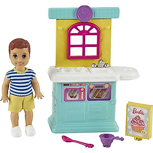 Barbie Skipper Babysitters Inc. Accessories Set with Small Toddler Doll & Kitchen Playset, Plus Dessert Mix Box, Bowl & Spoon, Gift for 3 to 7 Year Olds, White