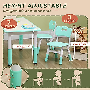 Qaba Kids Table and Chair Set, 5 Piece Toddler Table and Chair Set with 4 Chairs Adjustable Height, for Snack Time, Homeschooling Aged 1.5-5 Years Old, Green
