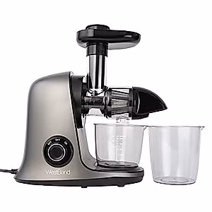West Bend Juicer Cold Press Masticating Extractor Machine Features Quiet Motor Anti-Clog Reverse Function Nutrient Preserving For Juicing Fruits Vegetables and All Greens, 150-Watts, Silver