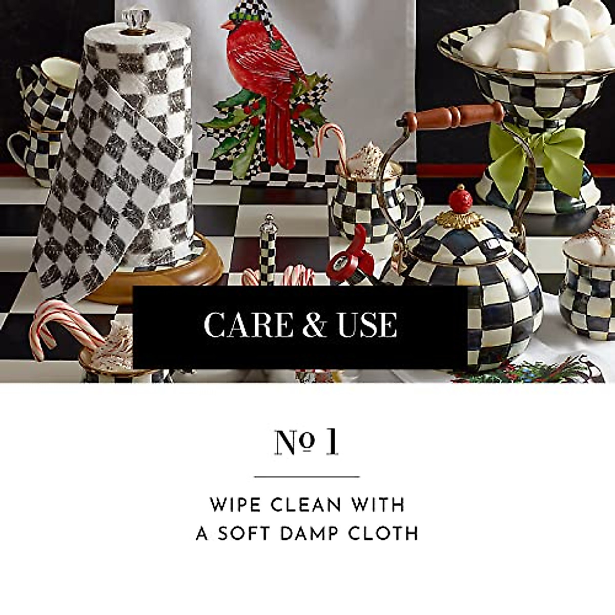 MacKenzie-Childs Courtly Check Wood Paper Towel Stand, Paper Towel Holder for Kitchen