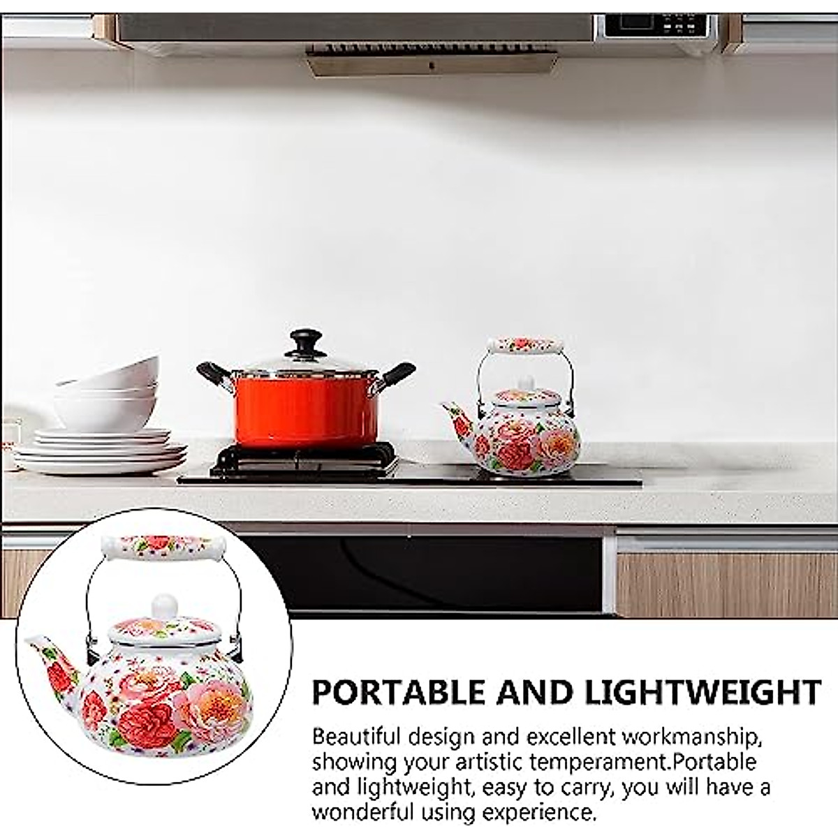 Ceramic Teapot Floral Enamel Tea Kettle Stovetop: Porcelain Enameled Teakettle Colorful Hot Water Tea Kettle Pot with Ergonomic Handle Gas Cooker Water Kettle Tea Pot Red (Color : Red)