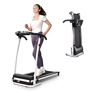 AW Folding Electric Treadmill Portable Running Walking Treadmill with LCD Display Easy Assembly for Home Exercise White
