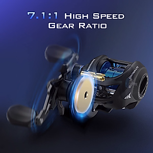 KastKing Centron Lite Baitcasting Fishing Reel, 7.1:1 Gear Ratio, Left Handed Reel, Black