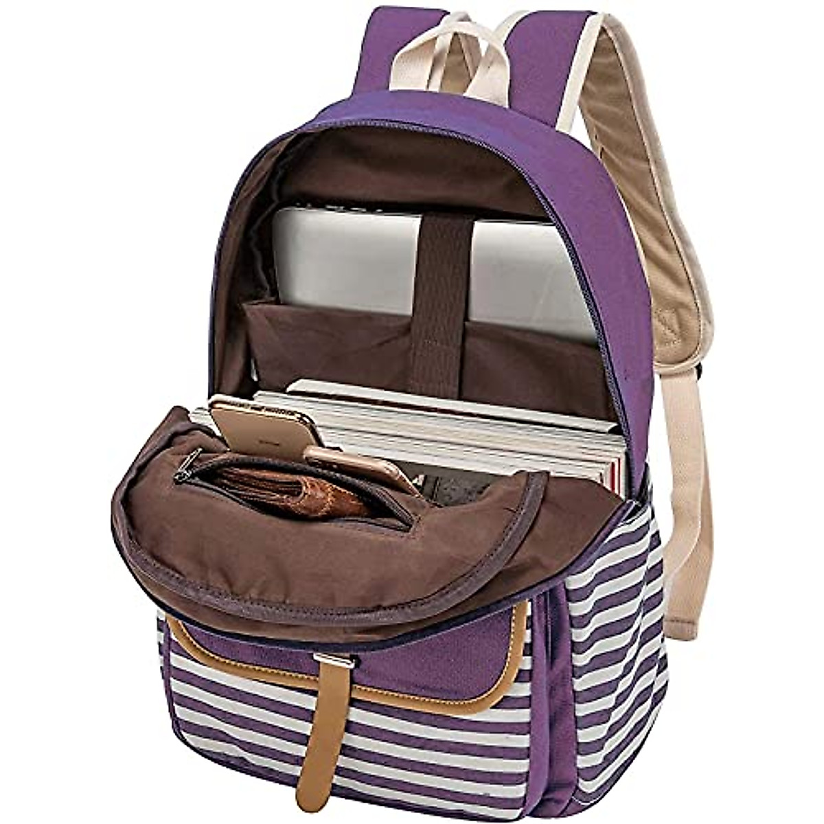Sugaroom Canvas School Backpack for Girls Teen Laptop Bag Travel Bag Bookbag Daypack with Lunch Box (Purple 3PCS)