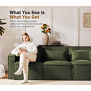 ABCASA 120" Modular Sectional Couches for Living Room, Modern 6 Seater U Shaped Sofa Couch - Boucle Green