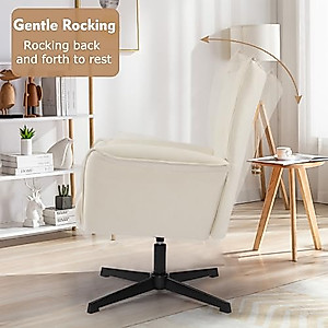 LSSPAID Swivel Accent Chairs Set of 1, Fabric Upholstered Armchairs 360 Degree Rotation Sofa Chair, Ergonomic Design Living Room Chair, Modern Leisure Single Sofa with No Wheels, Beige