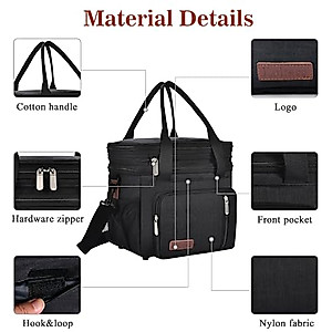 LOKASS Lunch Box for Men, 16L Double Deck Expandable Insulated Lunch box For Adults/Women Thermal Large Waterproof Leakproof Lunch Bag for Work with Shoulder Strap, Black