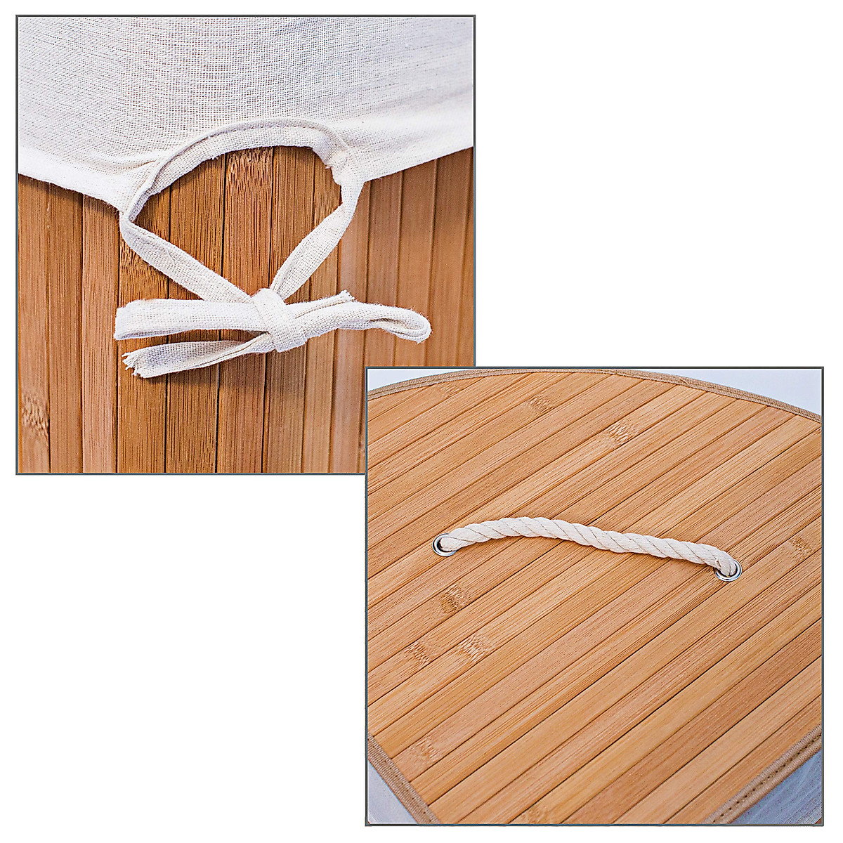 Relaxdays Folding Round Laundry Basket Bin Hamper, 65 x 41 cm, 64 L, Made of Bamboo, Foldable, Black