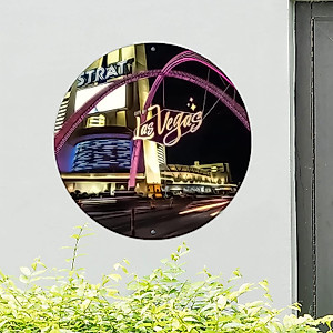 CowkissSign USA City Casino Las Vegas Round Aluminum Art Signs City in Nevada State Metal Tin Sign Country Souvenir Gift Tin Metal Sign for Bedroom Yard Garage Garden 12x12in