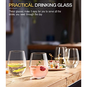 LUNA & MANTHA Stemless Wine Glasses Set of 4, Crystal Red White Wine Glasses for Daily Use, Hosting, Home Bar, Evening Party, Birthdays, Shower, Housewarming Gift - 18oz Clear