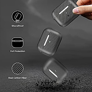 MONOCARBON Real Carbon Fiber Case for AirPods Pro 2nd Generation 2022 with Stripes Lanyard | Slim & Durable Cover for AirPods Pro 2 Accessories | Support Wireless Charging | Shock-Absorbing Protective