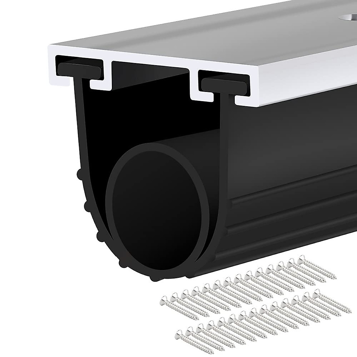 Heavy-Duty Universal Garage Door Bottom Seal, U & O Ring Design with Pre-drilled Aluminum Track Retainer Base Kit & Stoppers (20FT)