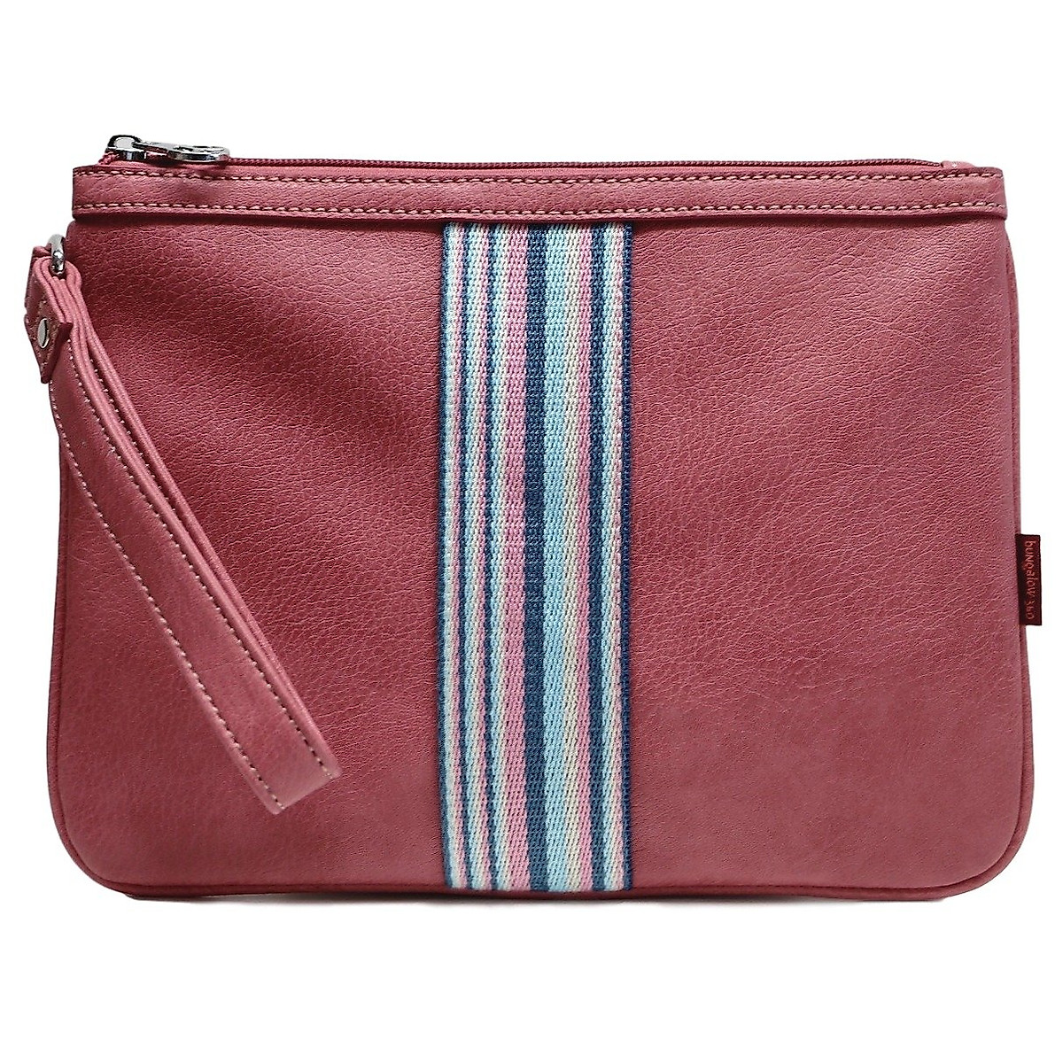 Bungalow360 Original Vegan Leather Striped Pouch Wristlet (Rose)