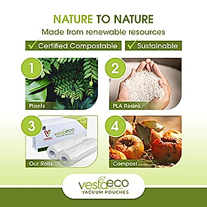 VestaEco Commercially Compostable Vacuum Seal Rolls - Embossed - 2 Vacuum Seal Rolls - 11 Inches x 20 Feet