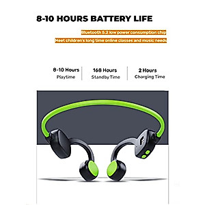 GenXenon Open Ear Headphones with Mic, 85dB Safe Volume Limited Air Conduction Kids Headphones Wireless, Bluetooth On Ear Headsets for Girls and Boys with 8GB Memory 8 Hrs Playtime for Music(Green)