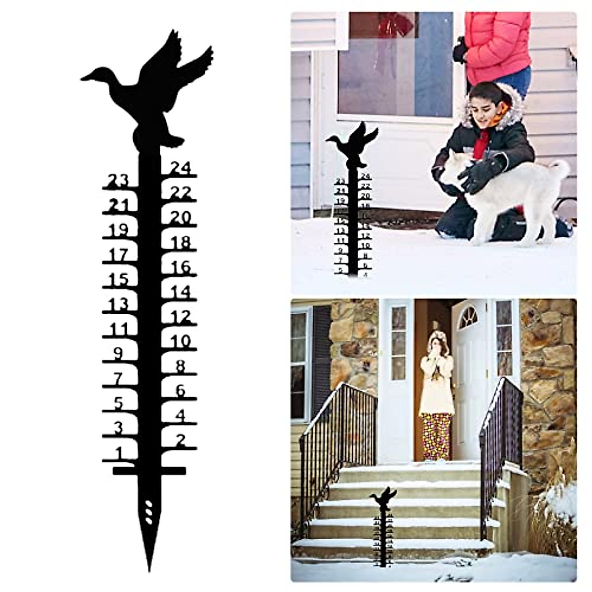 Gift 24cm Snowflake Snow Measuring Instrument Snowmobile Snow Measuring Instrument Metal Snow Measuring Ruler Outdoor Garden Ornament String Line Level for Construction (Black, One Size)