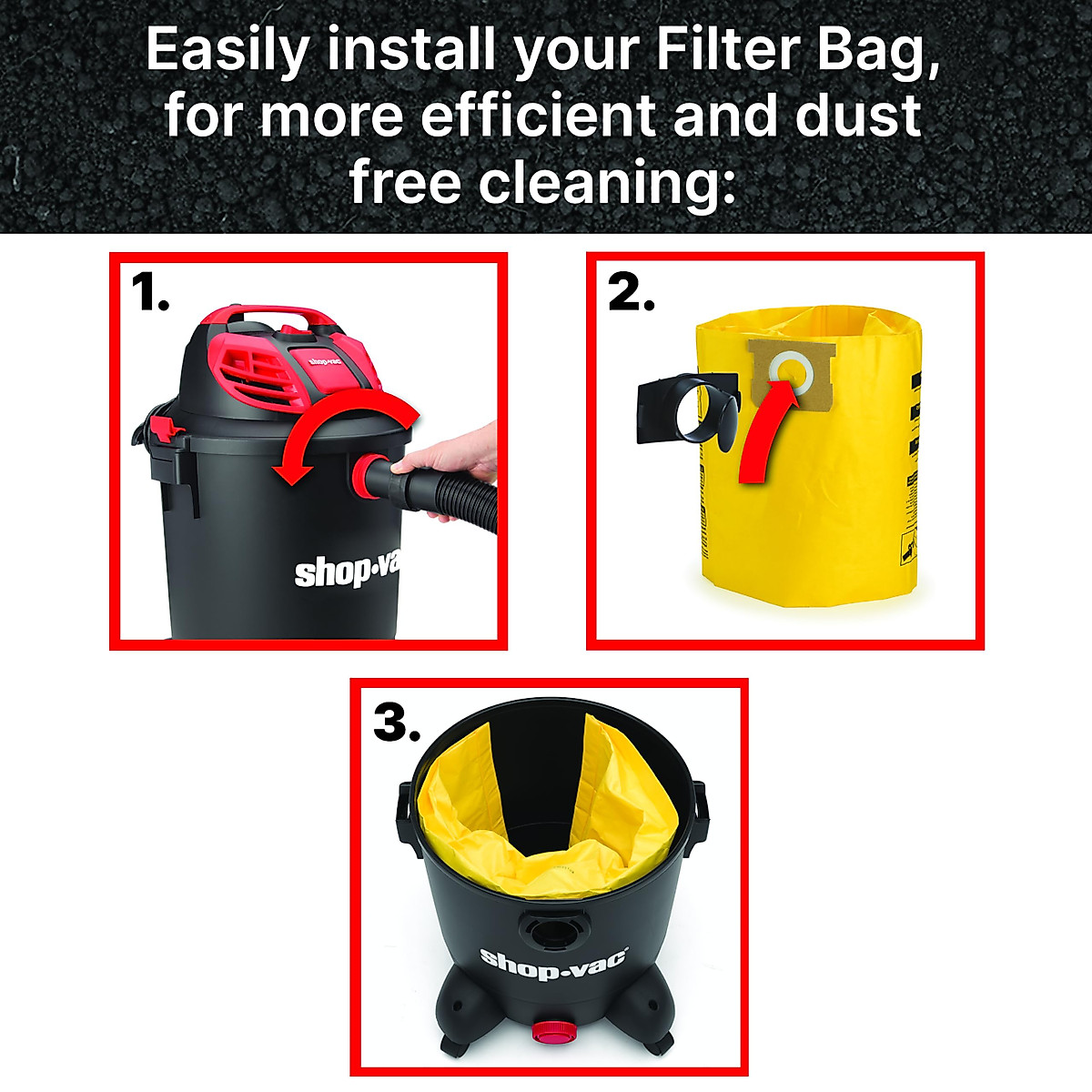 Shop-Vac 9067133, High-Efficiency Disposable Collection Filter Bags, Fits 5-8 Gallon Tanks, Yellow, Vacuum Filter Bags, Dry Pick Up Only, (2 Pack)