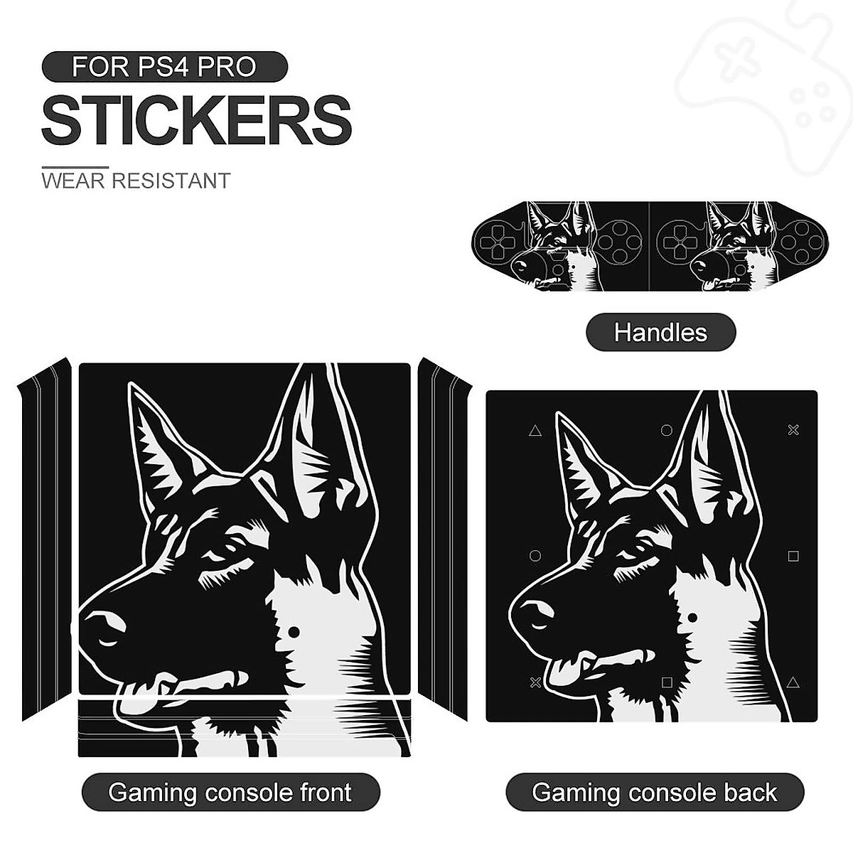 German Shepherd Head Decal Cover Sticker for PS-4 Slim PS-4 Pro Decal Sticker Compatible with PS-4 Controller Funny
