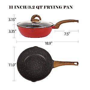 Minluful 11 Inch Nonstick Deep Frying Pan with Lid, Ceramic-Coated Skillet Wok Saute Pan with Wooden Handle