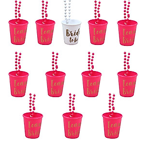 AUEAR, 12 Pack Team Bride and Bride To Be Plastic Beaded Shot Glass Necklace with Gold Foil for Bachelor Wedding Party and Bridal Shower Decorations