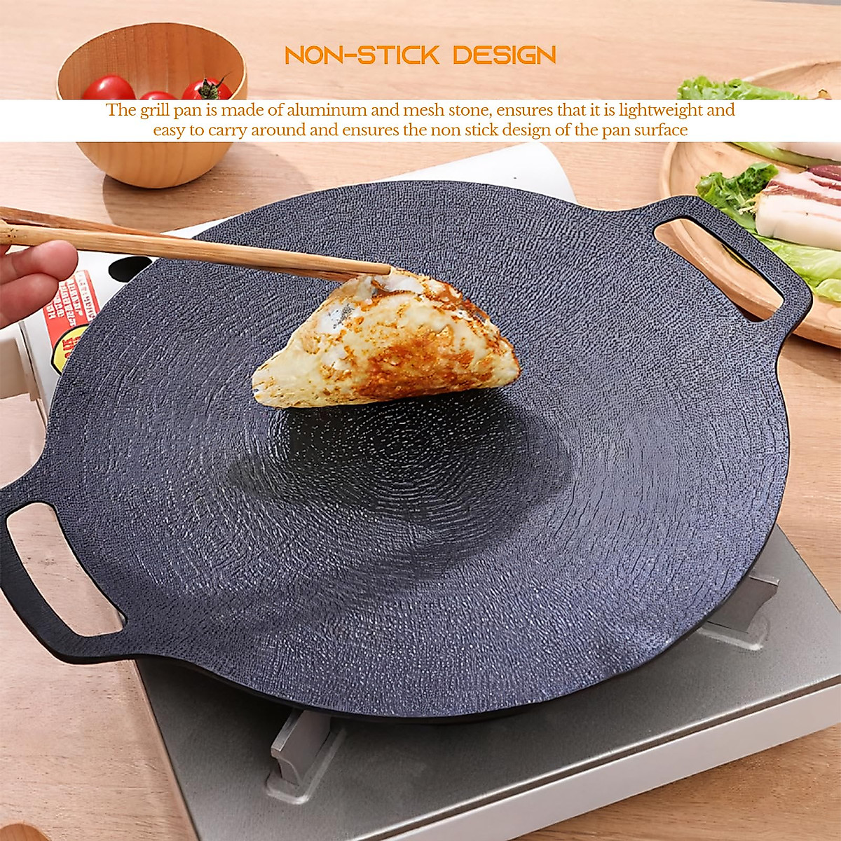 Korean BBQ Grill Pan, Aluminum Non Stick Korean Grill Pan, High Heat Conductivity Griddle Pan for Barbecue, Camping and Other Outdoor Activities (30cm)