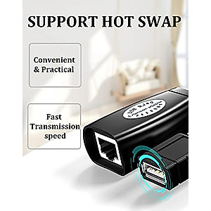 USB Extender Over RJ45 Cat 6/5/5e Adapter, RJ45 Ethernet Splitter to USB Extension UP to 50m/164ft, Compatible with Computers, Mobile Phones, Mice, Keyboards, U Disks, Printers, Cameras