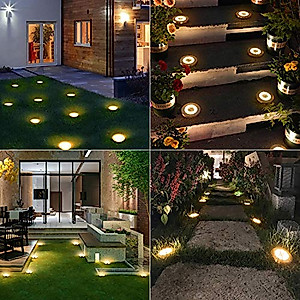 ODEETRONIC Solar Ground Lights Outdoor, 12 PCS 8 LED Solar Path Lights, Solar Disk Lights Waterproof, Flat Solar Garden Lights, Inground Solar Light for Landscape, Pathway, Patio, Walkway, Warm White