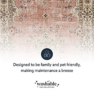 Linon The Anywhere Washable Rug Colton Pink/Ivory 5' X 7' Area Rug