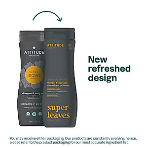 ATTITUDE 2-in-1 Body Wash and Hair Shampoo, EWG Verified Shower Gel, Dermatologically Tested, Made with Naturally Derived Ingredients, Vegan Personal Care, Ginseng and Grapeseed Oil, 16 Fl Oz