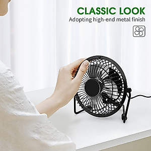 4 Inch Small USB Desk Fan, Mini Quiet Fan with Metal Construction & Strong Airflow & 360°Adjustable Tilt Angle, Personal Cooling Fan for Desktop Office (Black-2Pack)