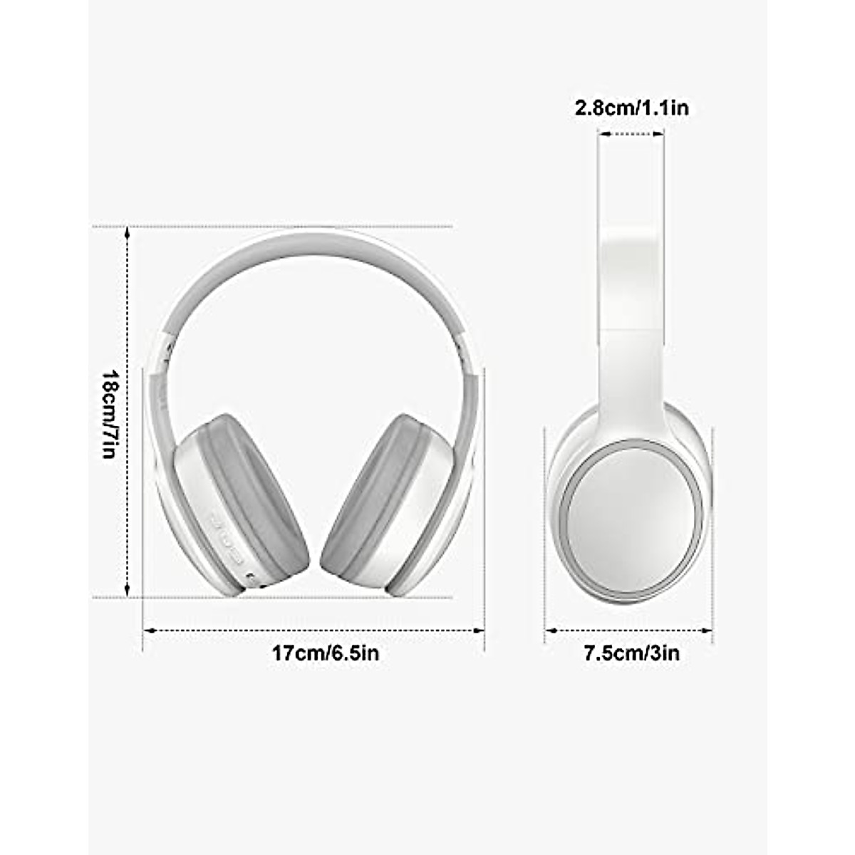 rockpapa E9 Over Ear Bluetooth Headphones for Kids Children Boy Girl Adult, Stereo Foldable Wired/Wireless Headphones with Microphone for School Travel Tablet PC TV, Include Case, White Grey
