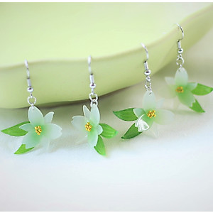 Genshin Impact Earrings Venti's Cecilia Flower Dangle Earrings Cosplay Accessories Collectable Gift For Genshin Gamer & Anime Fans, Simple White Flower Jewelry For Women Girls.