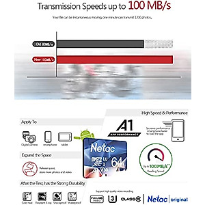 Netac Micro SD Card 64GB 2 Packs, Mini TF Memory Card with up to 100 MB/s, UHS-1, U3, Class 10, SDXC, EXFAT, V30, A1, 4K, UHD, FHD