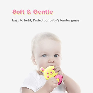 Baby Teething Toys, Caromolly Vibrating Teether Toy, Teether Toys for Babies 0-12 Months, Electric Soothing Teether for Sensory Exploration and Teething Relief, Cute Cartoon Shape, BPA-Free