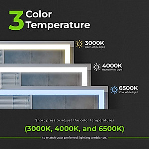 LED Lighted Medicine Cabinet Mirror 20" W x 28" H with 2 Adjustable Glass Shelves, Recessed or Surface Mount Bathroom Wall Cabinet with Touch Sensor, Defogger, Light Color Dimmer (3000-6500K)