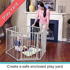 Toddleroo by North States 3 in 1 Metal Superyard: 151" long extra wide baby gate, barrier or play yard. Hardware or freestanding, 6 panels, 10 sq.ft. enclosure (30" tall, Taupe)