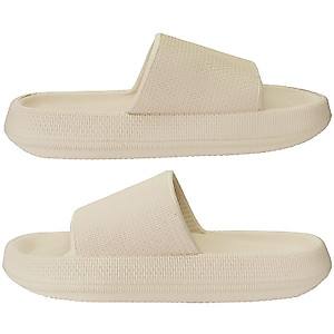 Joomra Womens Shower Slippers Slides Cushion for Mens Foam Female Pillow House Antislip Slipers Pool Beach Spa Garden Sandals for Ladies Male Sandles Khaki 42-43