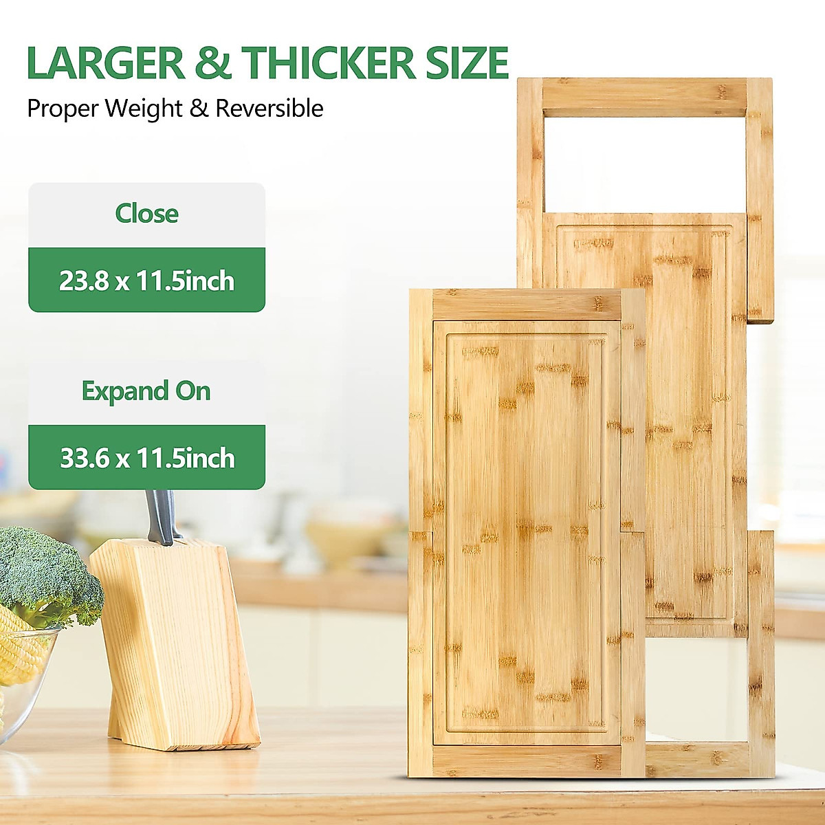 [2024 UPGRADE] Hifybaty Over The Sink Cutting Board - Expandable Cutting Board Over Sink, Bamboo Cutting Boards with Juice Groove, Kitchen Sink Cutting Board