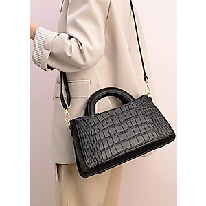 SMALLBLUER Women Crocodile Pattern Handbag Commuter Shoulder Bag Crossbody Bags-Black