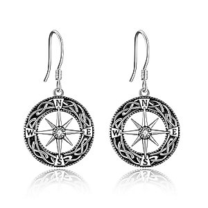Sterling Silver Compass Earrings Celtic knot Compass dangle Drop Earrings Jewelry for Women