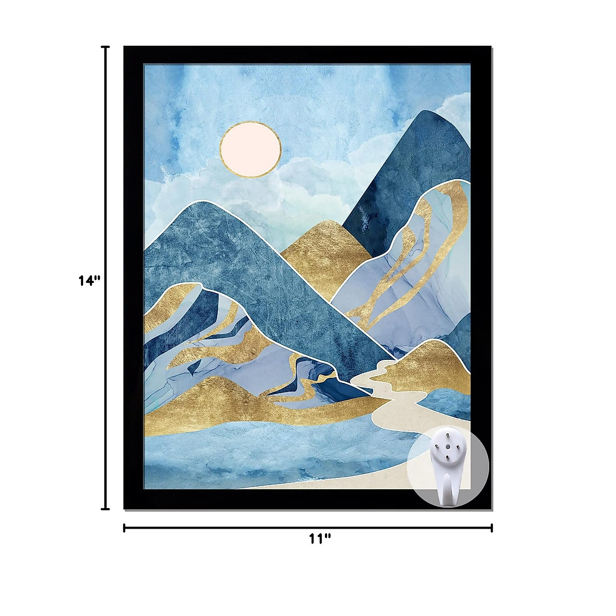 Black Poster Frame, 11x14 Picture Frame for Photo Collage Canvas Display Horizontally or Vertically with Hoops(Size 11 x 14 inches)