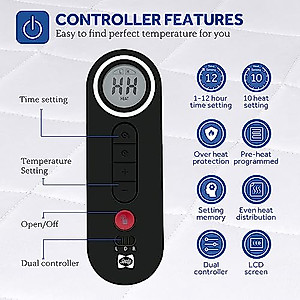 Sealy Heated Mattress Pad Queen Size, Cotton Blend Electric Bed Warmer with 10 Heat Setting Wireless Controller & 1-12 Hours Auto Shut Off, Fit Up to 17 Inch Deep Pocket, 60x80 Inch, White