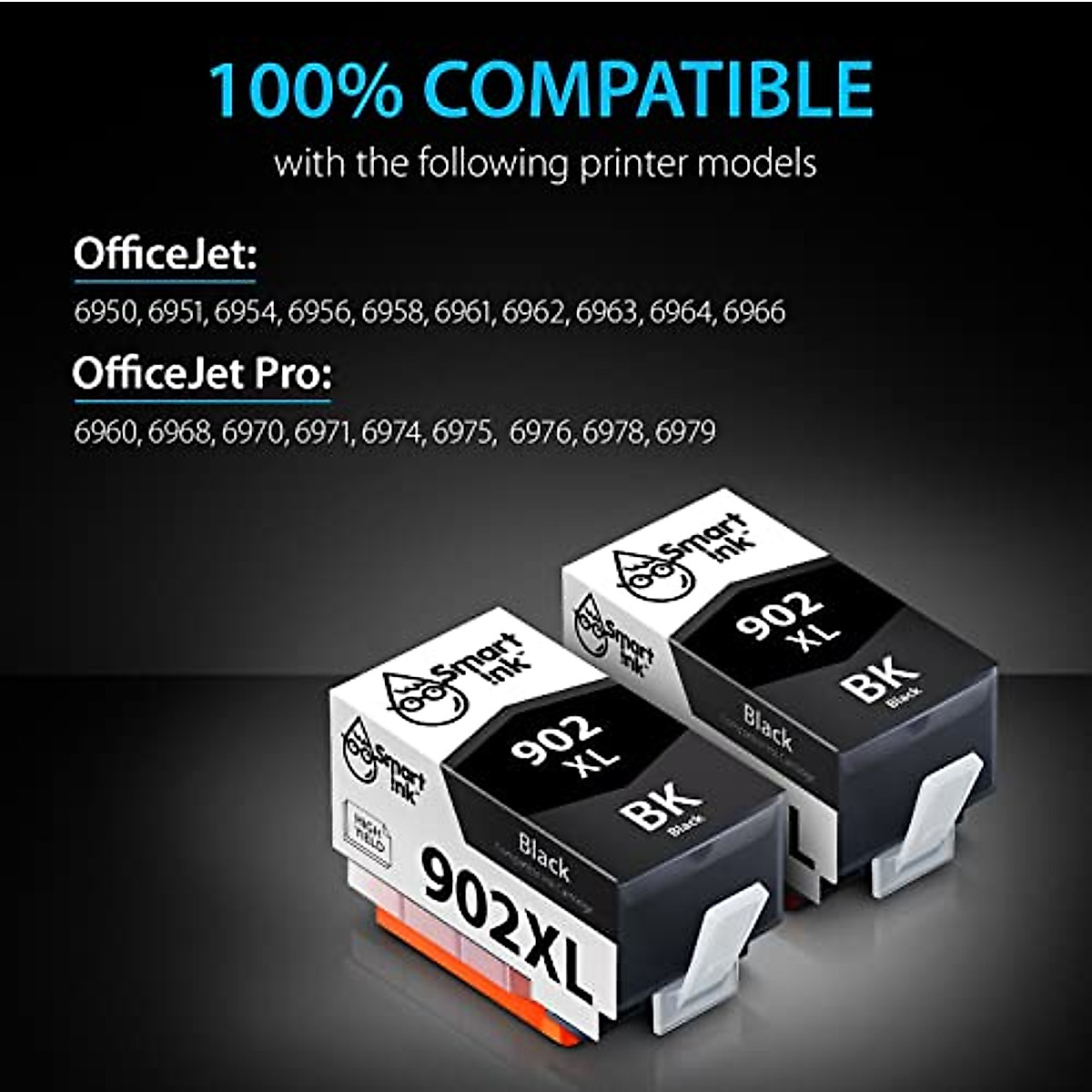 Smart Ink Compatible Ink Cartridge Replacement for HP 902XL 902 XL (2 Black, Combo Pack) to use with OfficeJet Pro 6978 6968 6970 6975 6960 Officejet 6962 6958 6950 6954 6951 6956 6961 6963 6964 6966