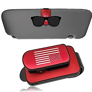 Sunglass Clip for car Visor, Multi-Function Ticket Card Clip, Automotive US Flag Car Accessories Ticket Card Glasses Clip for Car SUV Truck (Black/Red)