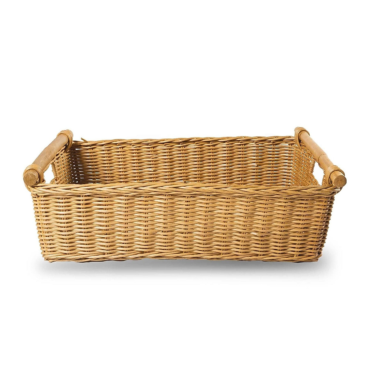 The Basket Lady Low Pole Handle Wicker Storage Basket, Extra Large, 21.5 in L x 14.5 in W x 6.5 in H, Sandstone
