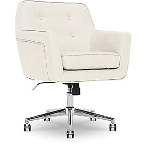 Serta Ashland Modern Office Chair, Stylish Mid-Back DeskChair, SertaQuality Foam, MemoryFoam Cushion, Comfy Armchair with Wheels, VanityChair, Metal Base, Chrome Finish, Ivory