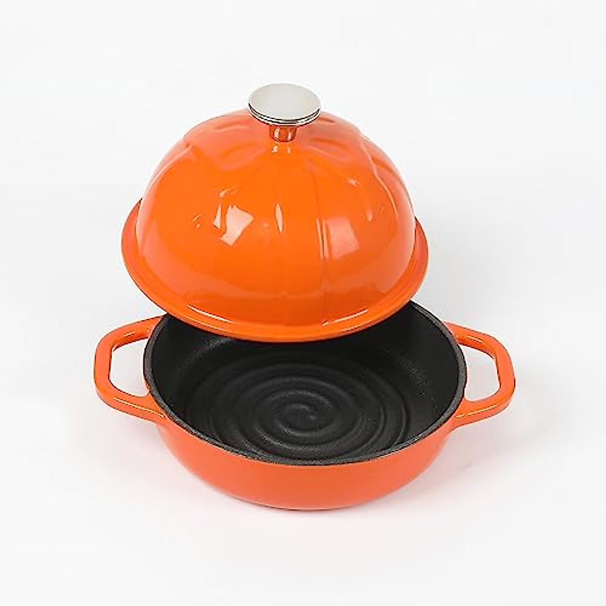 HAWOK Cast Iron Bread Cloche, Dia. 6.3inch/16cm, with Proofing Basket and Dough Scoring Knife, Sourdough Baking Pan Enameled Orange
